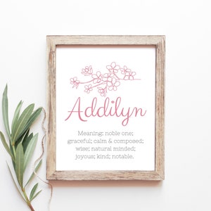 Addilyn Baby Name Meaning Baby Names Nursery Sign Girl Names Printables ...