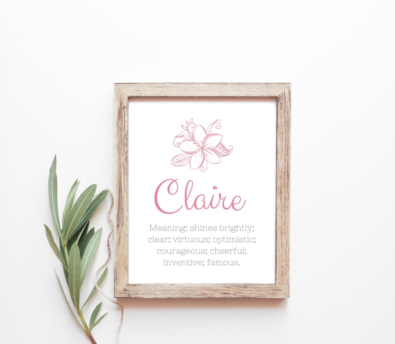 Claire Baby Name Meaning Baby Names Nursery Sign Girl Names Printables ...