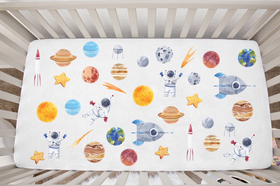 Space Minky Crib Sheet - Boy Girl Neutral Nursery Bedding - Planets ...