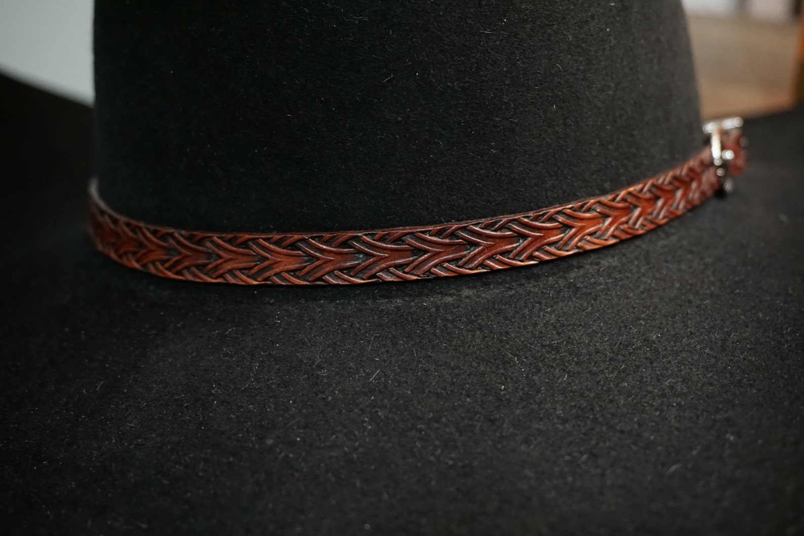 Hat Band Leather Tooled Braid Mahogany S-M L-XL - Etsy