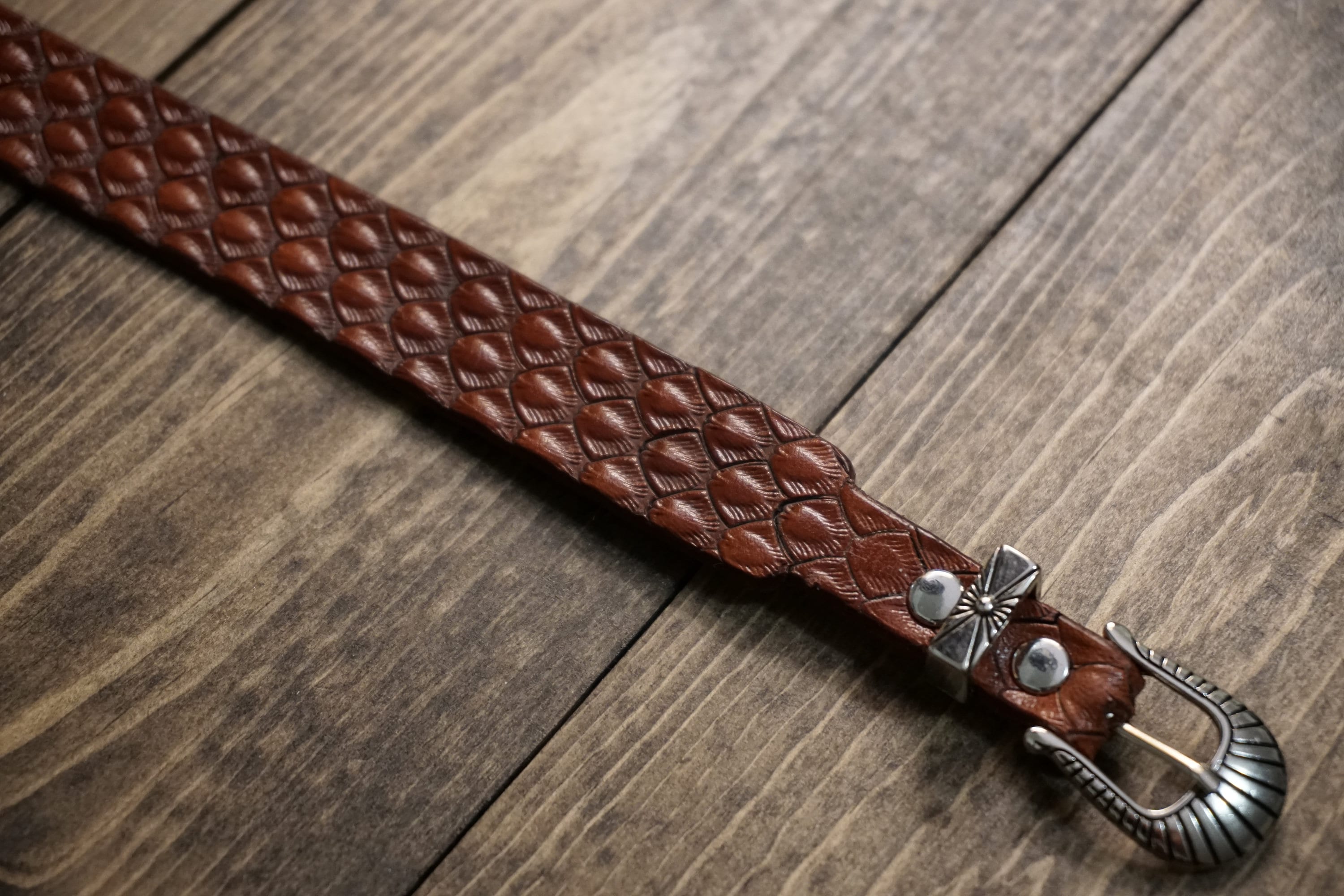 Hat Band Leather Tooled Snake Mahogany 3/4