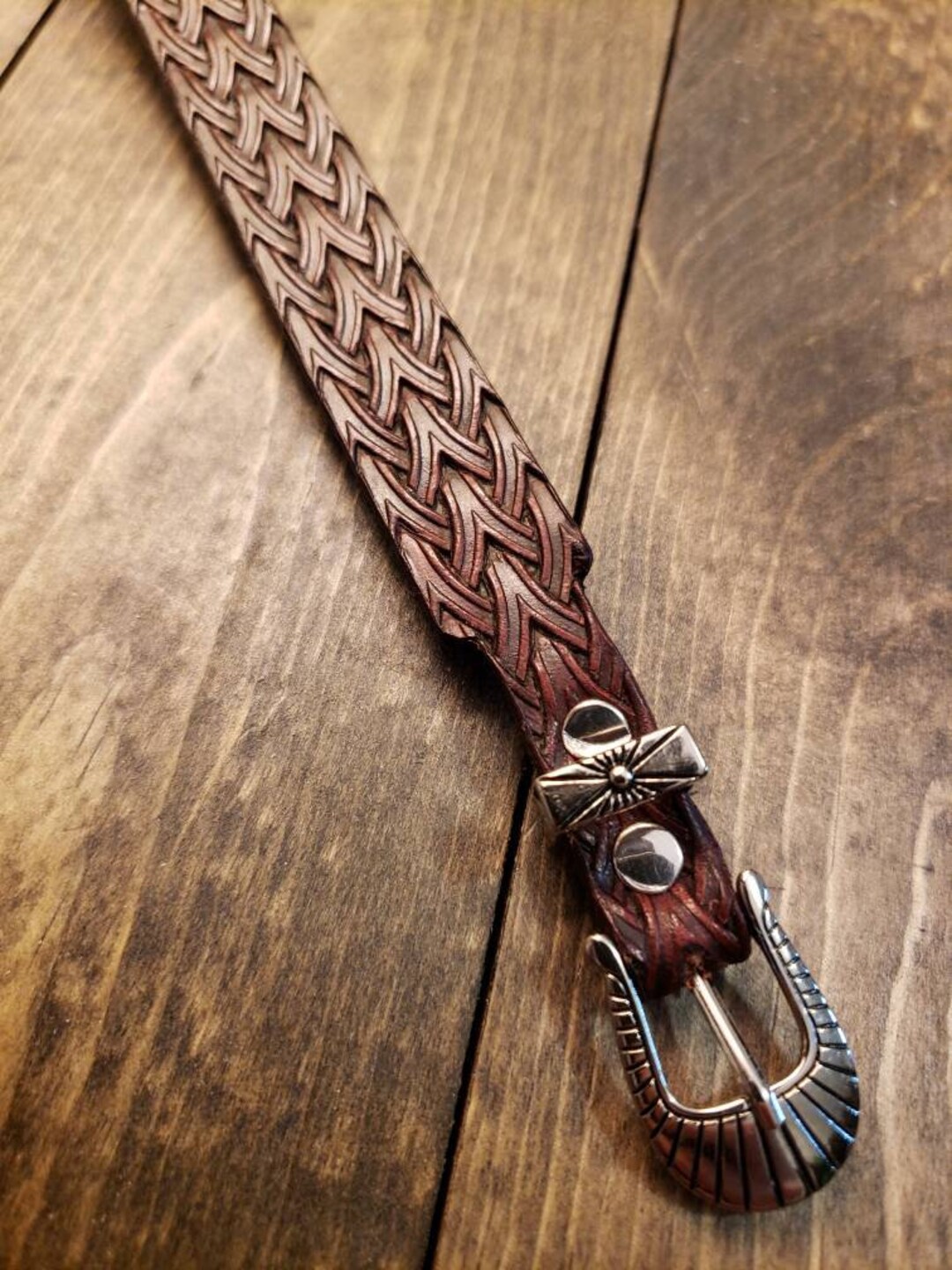 Hat Band Leather Tooled Braid Mahogany 3/4" S-M L-XL - Etsy