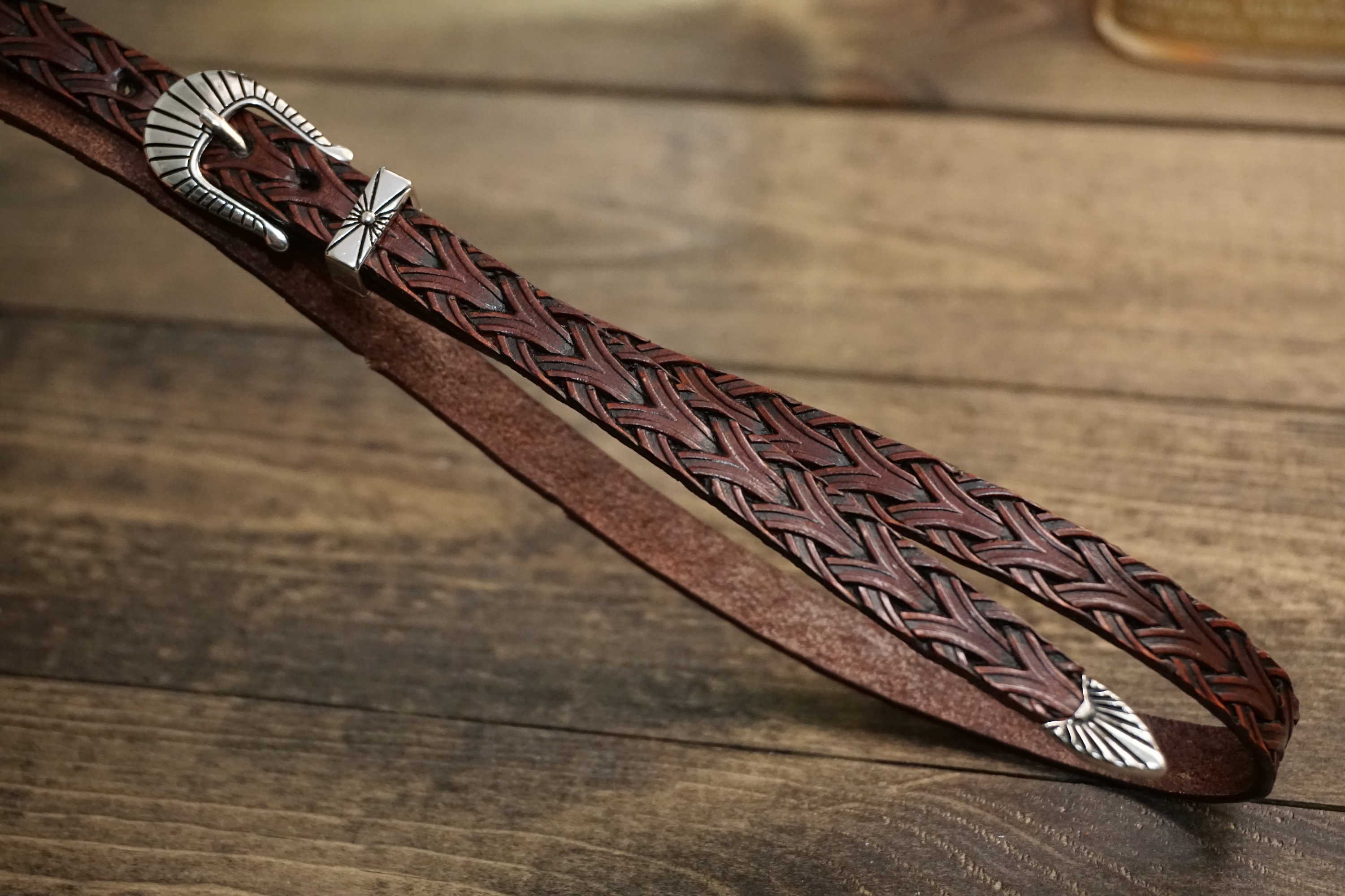 Hat Band Leather Tooled Braid Mahogany S-M L-XL - Etsy