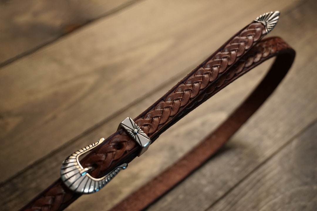 Hat Band Leather Tooled Braided Ribbon Mahogany S-M L-XL - Etsy