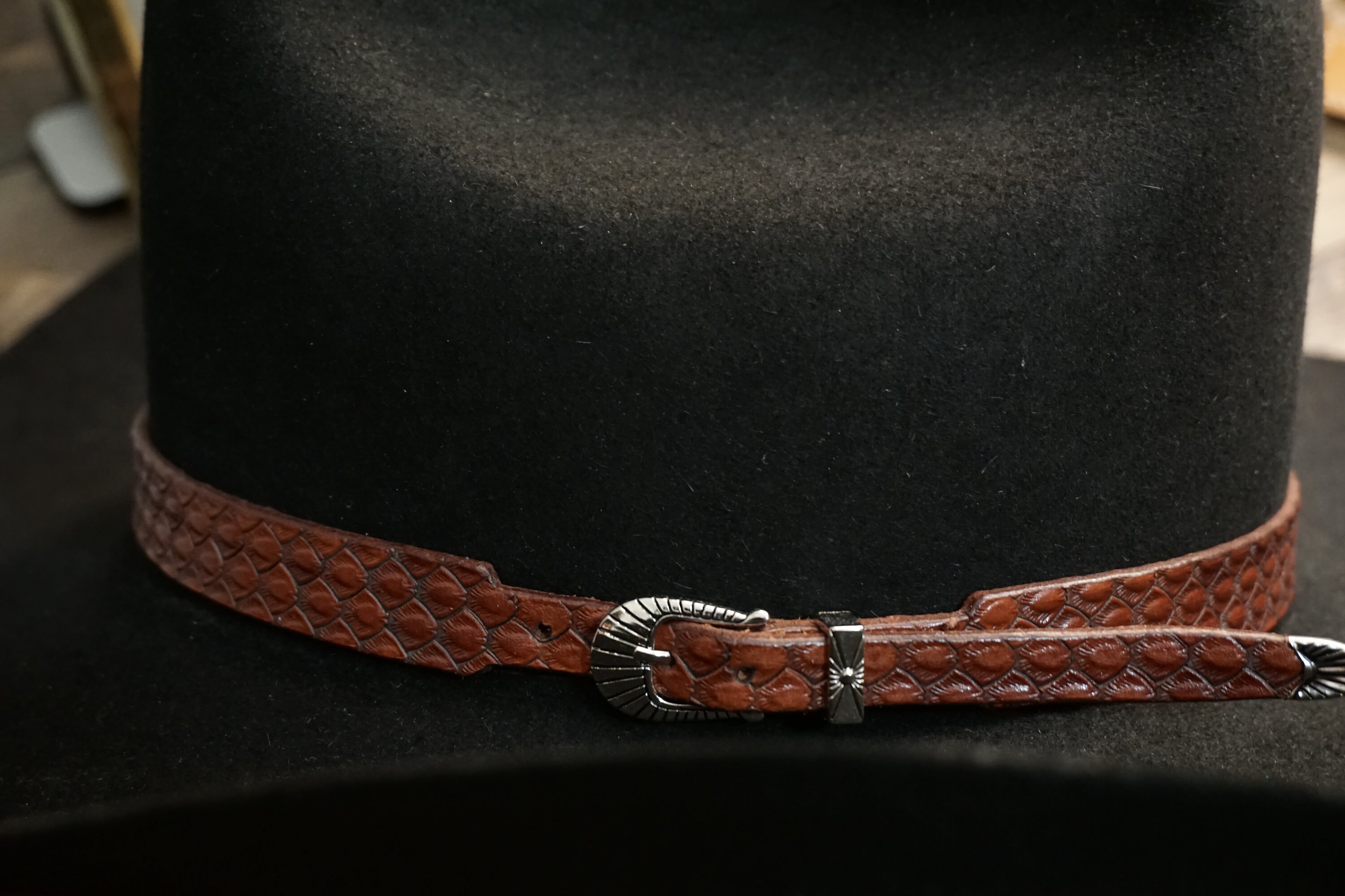 Hat Band Leather Tooled Snake Mahogany 3/4