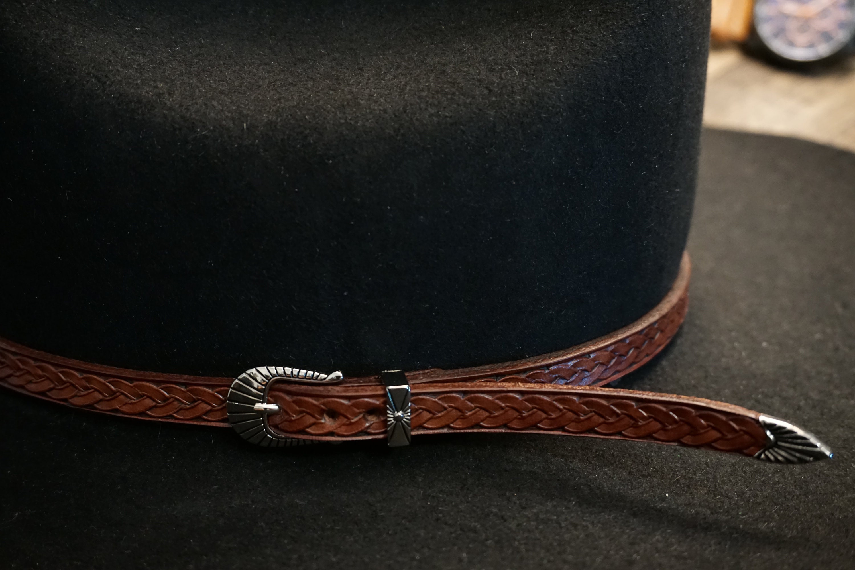 Hat Band Leather Tooled Braided Ribbon Mahogany S-M L-XL - Etsy