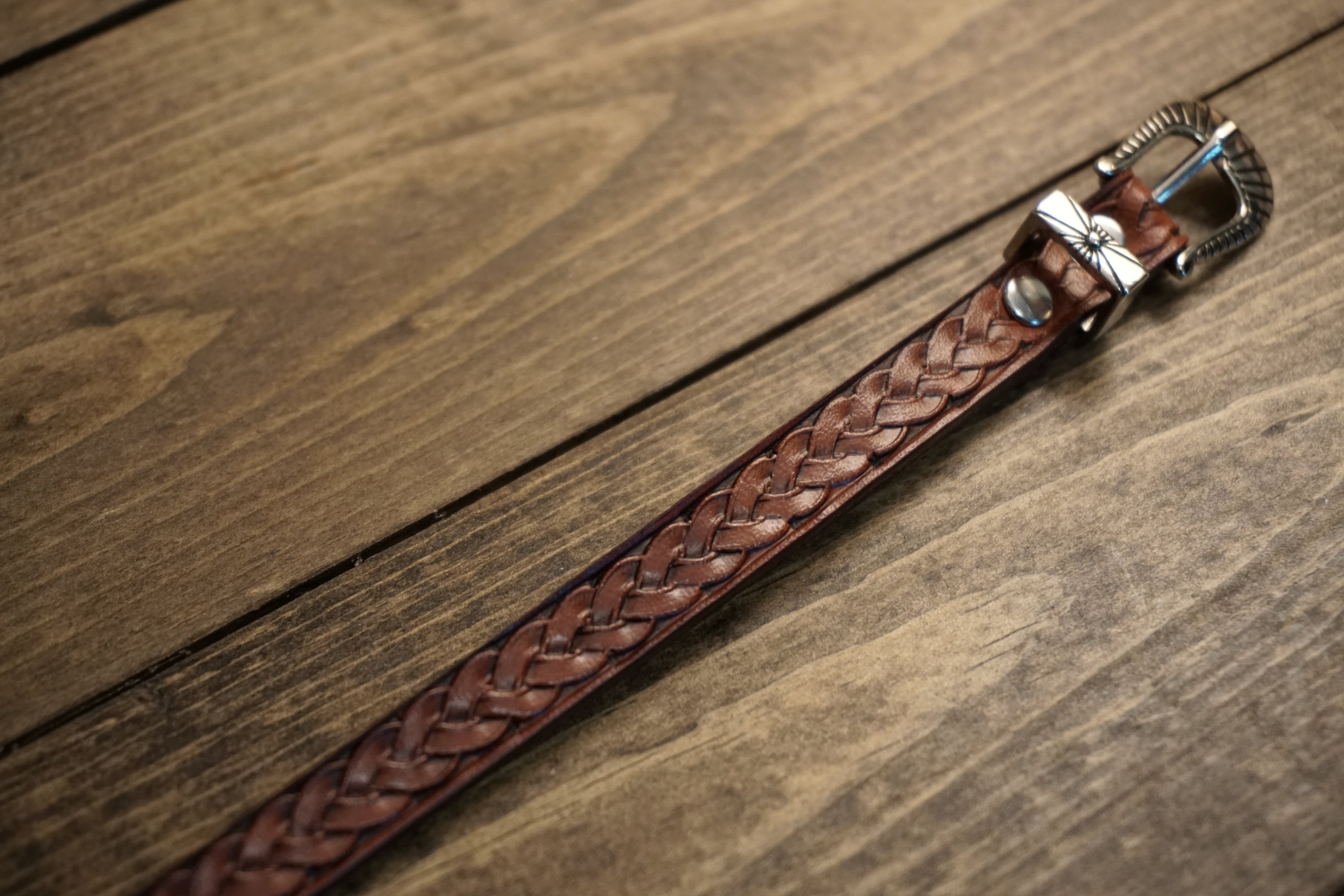 Hat Band Leather Tooled Braided Ribbon Mahogany S-M L-XL - Etsy