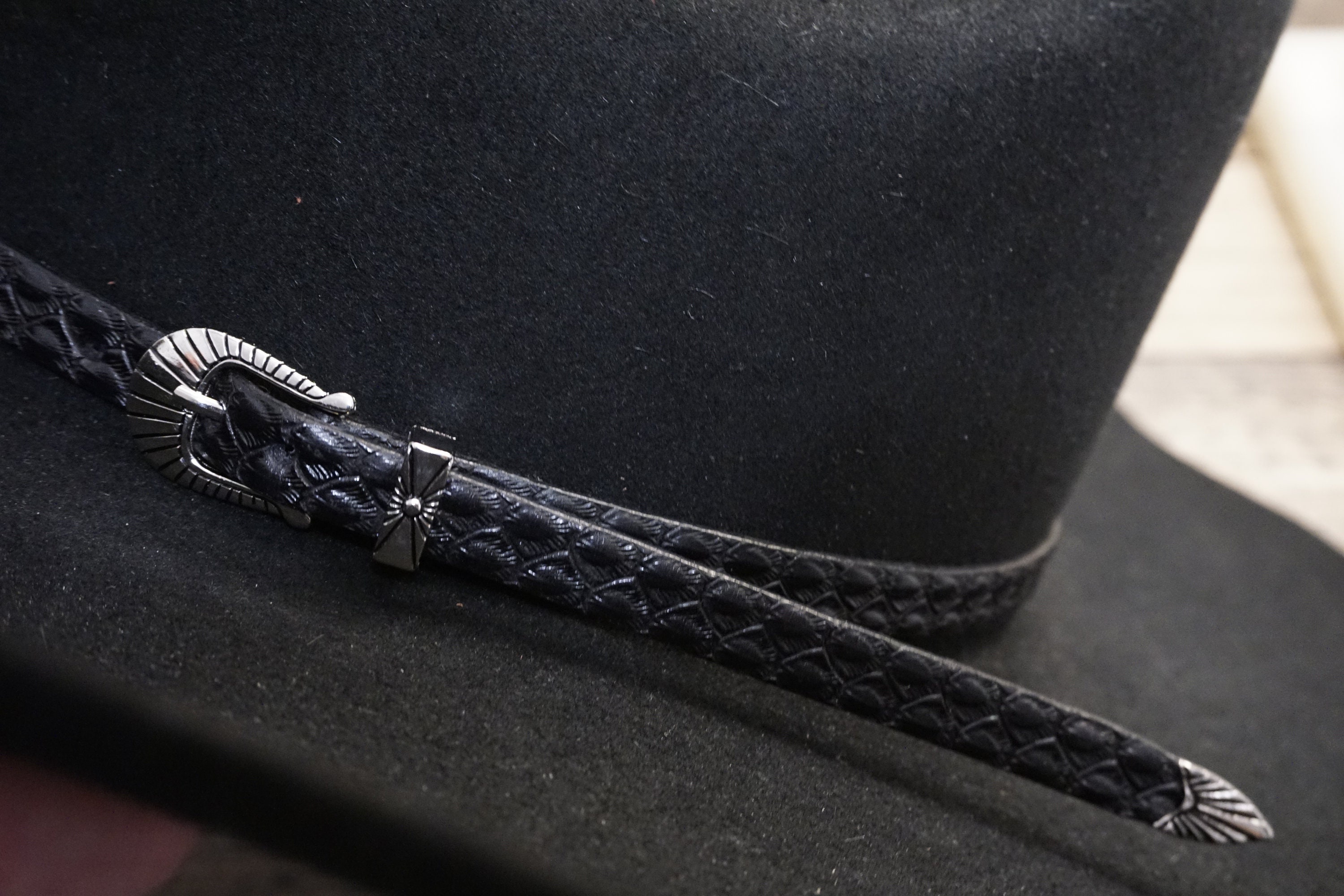 Hat Band Leather Tooled Snake Ebony S-M L-XL - Etsy