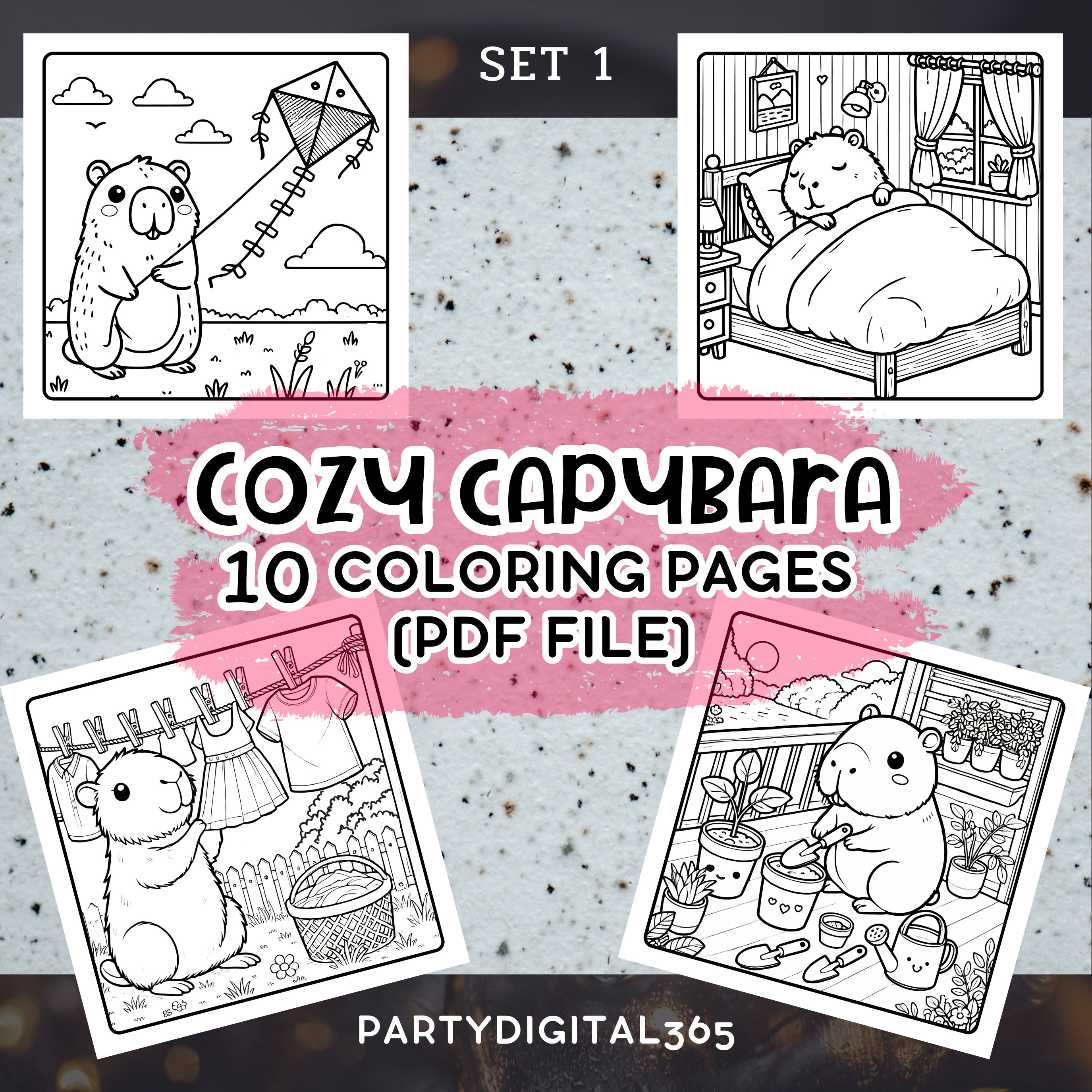 Cozy Hygge Capybara Coloring Pages Comfy Cute Capybara Coloring Sheets ...