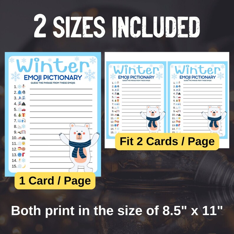 Winter Emoji Pictionary Game | Printable Family Friendly Holiday Party ...