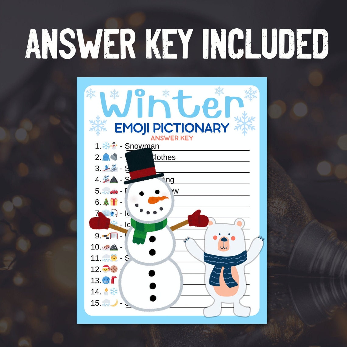 Winter Emoji Pictionary Game | Printable Family Friendly Holiday Party ...