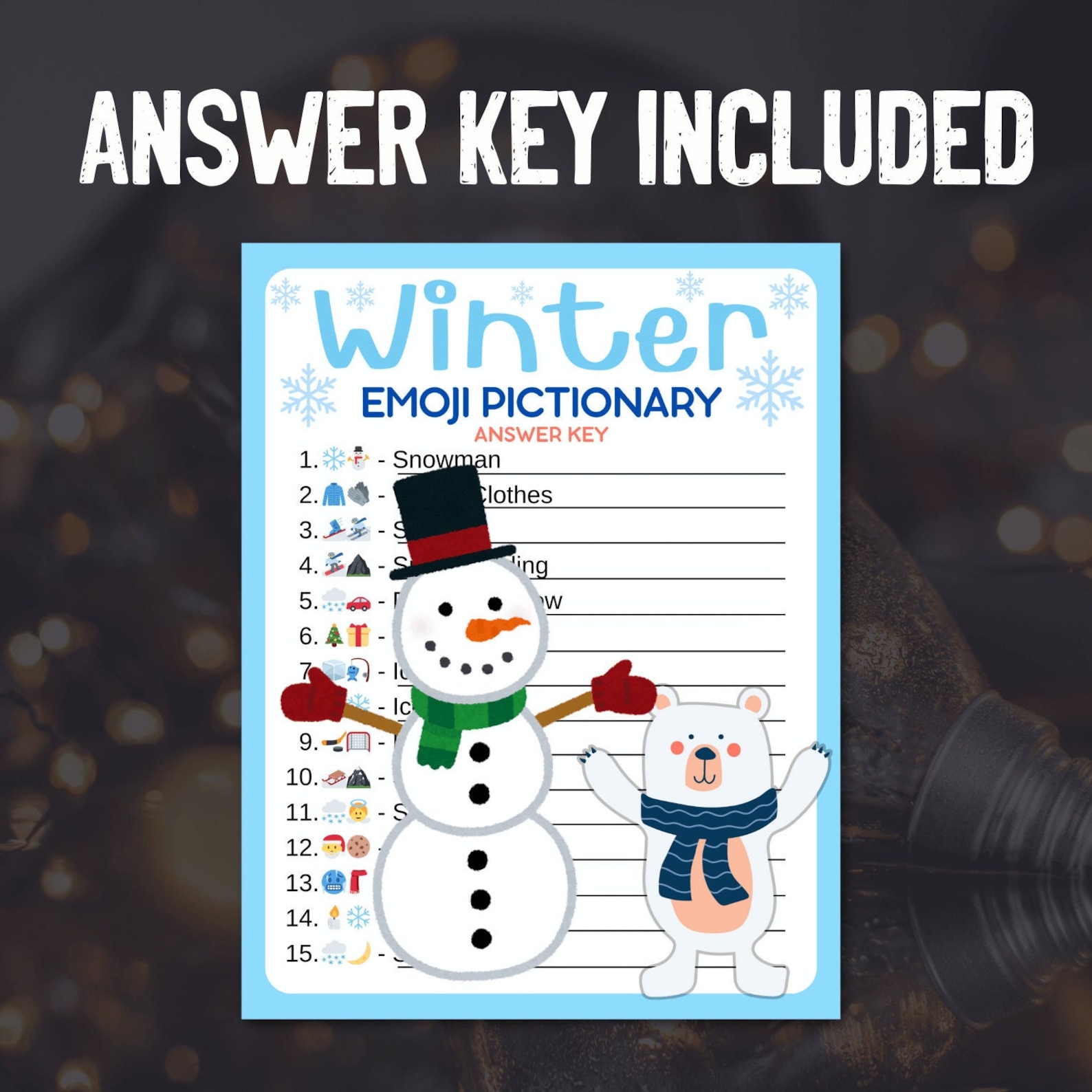 Winter Emoji Pictionary Game | Printable Family Friendly Holiday Party ...