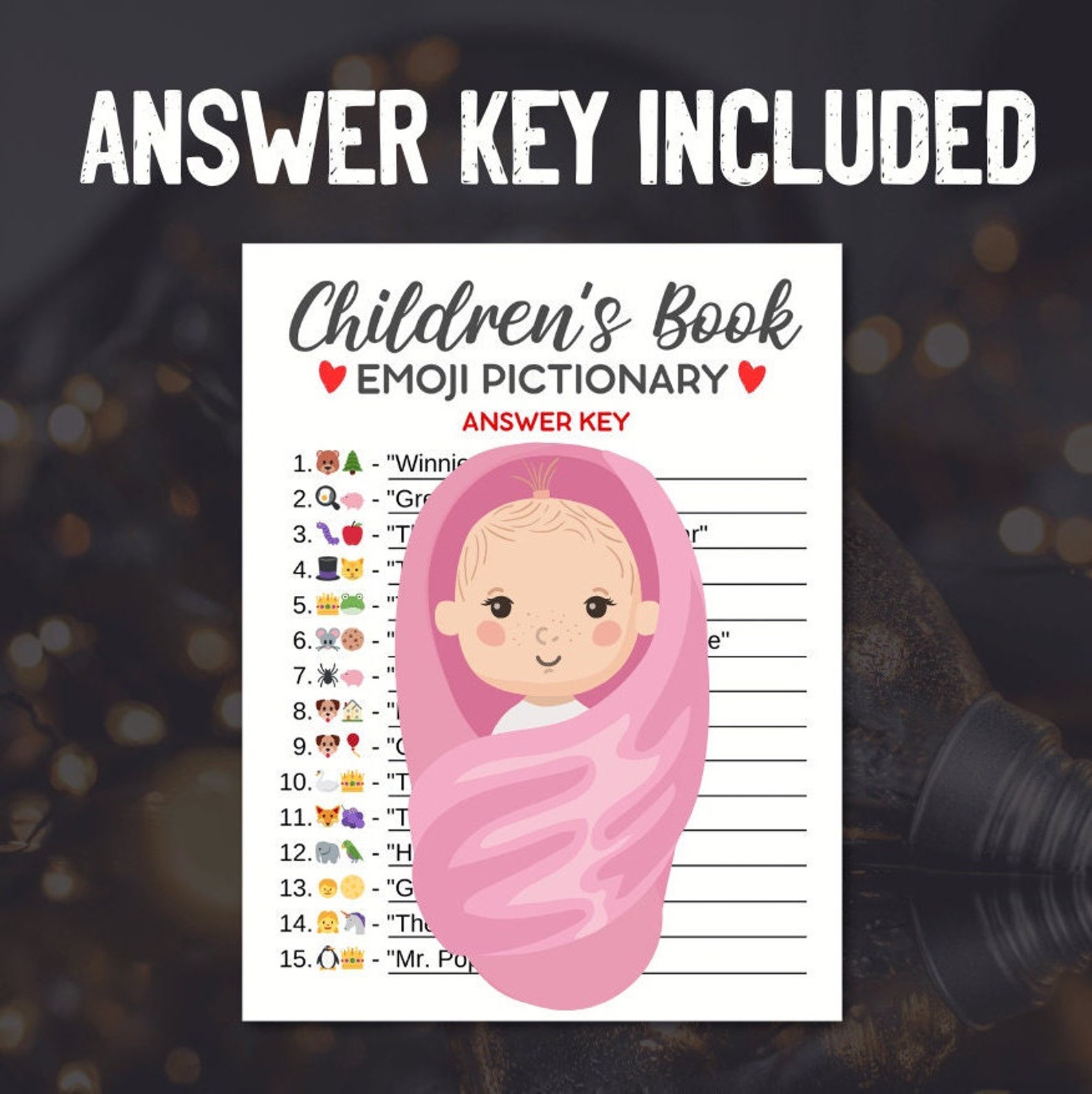 Children's Book Emoji Pictionary Game | Baby Shower Emoji Game ...