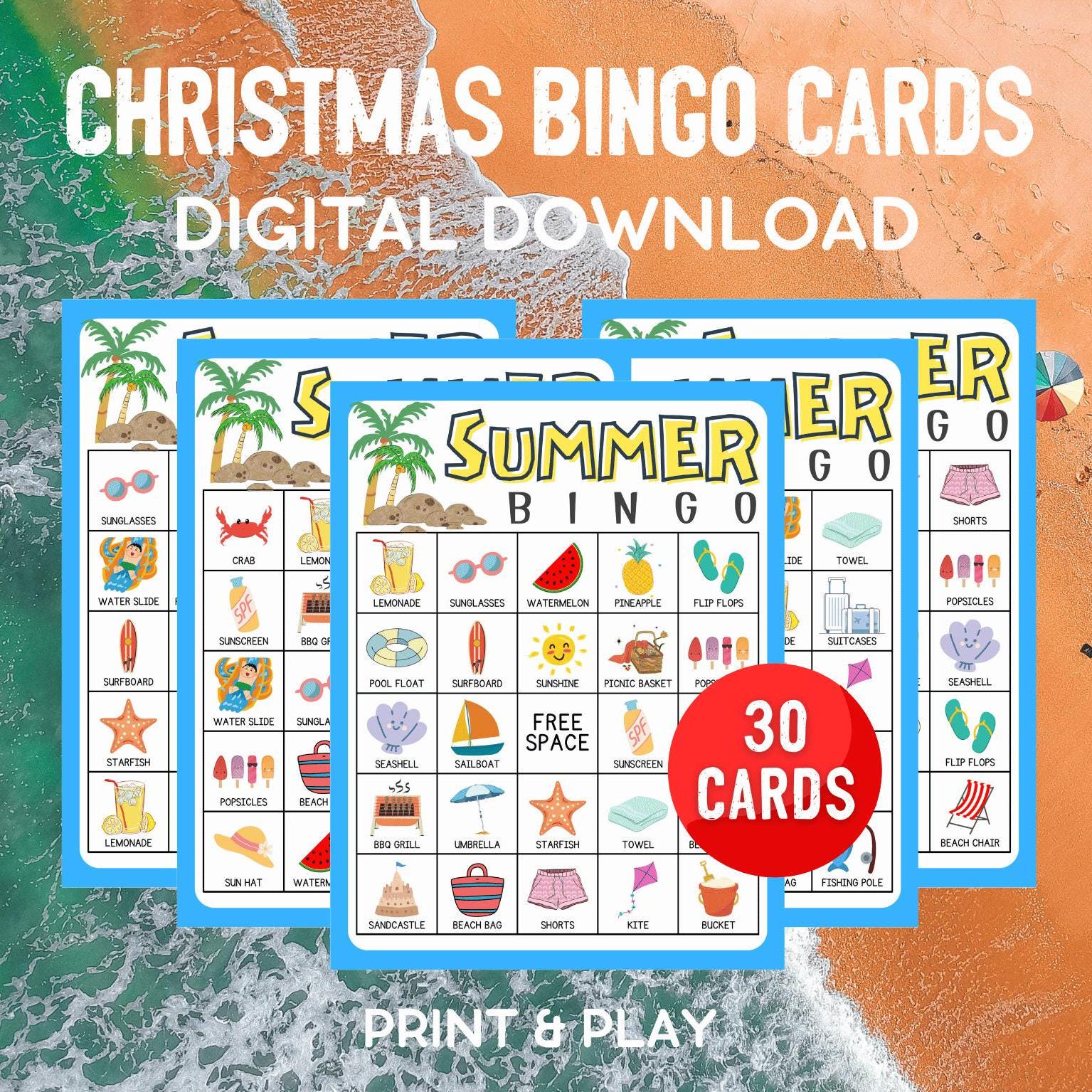 Summer Bingo Cards for Kids Printable Summertime Bingo Game Family ...