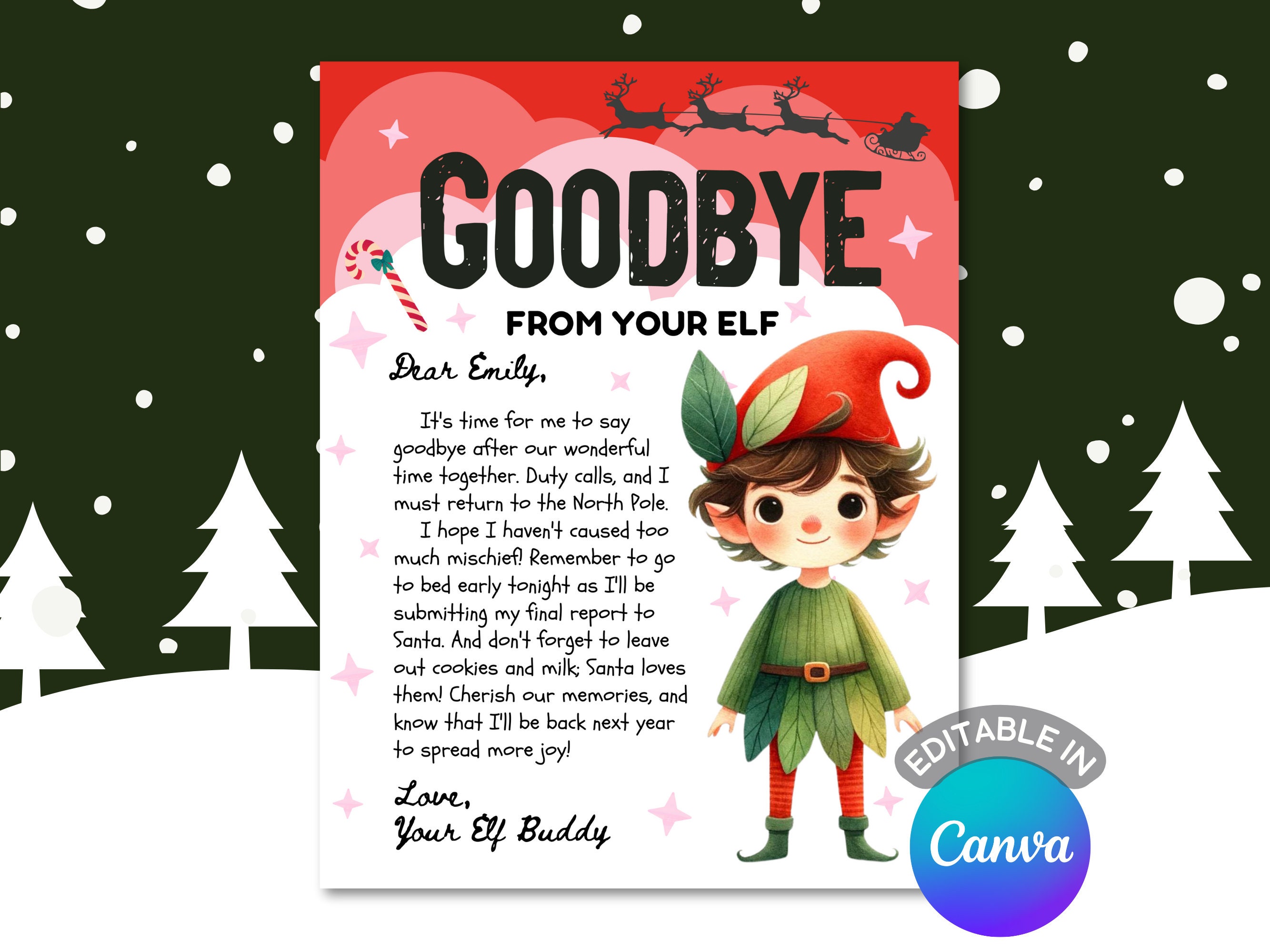 Elf Goodbye Letter, Editable Elf Letter Template, Elf Note Printable ...