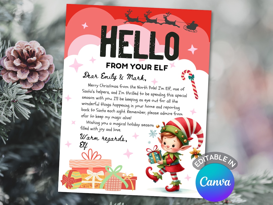 Plantilla editable de carta de elfo navideño, carta de hola elfo ...