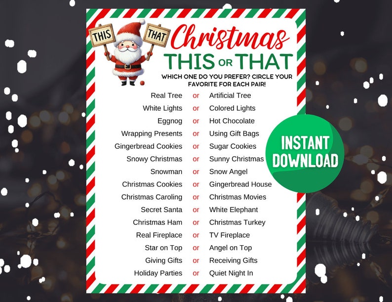 Christmas This or That Game Adult | Christmas Holiday Trivia Family ...