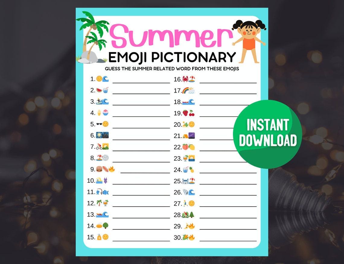 Printable Summer Emoji Pictionary Game | Family Friendly Holiday Party ...