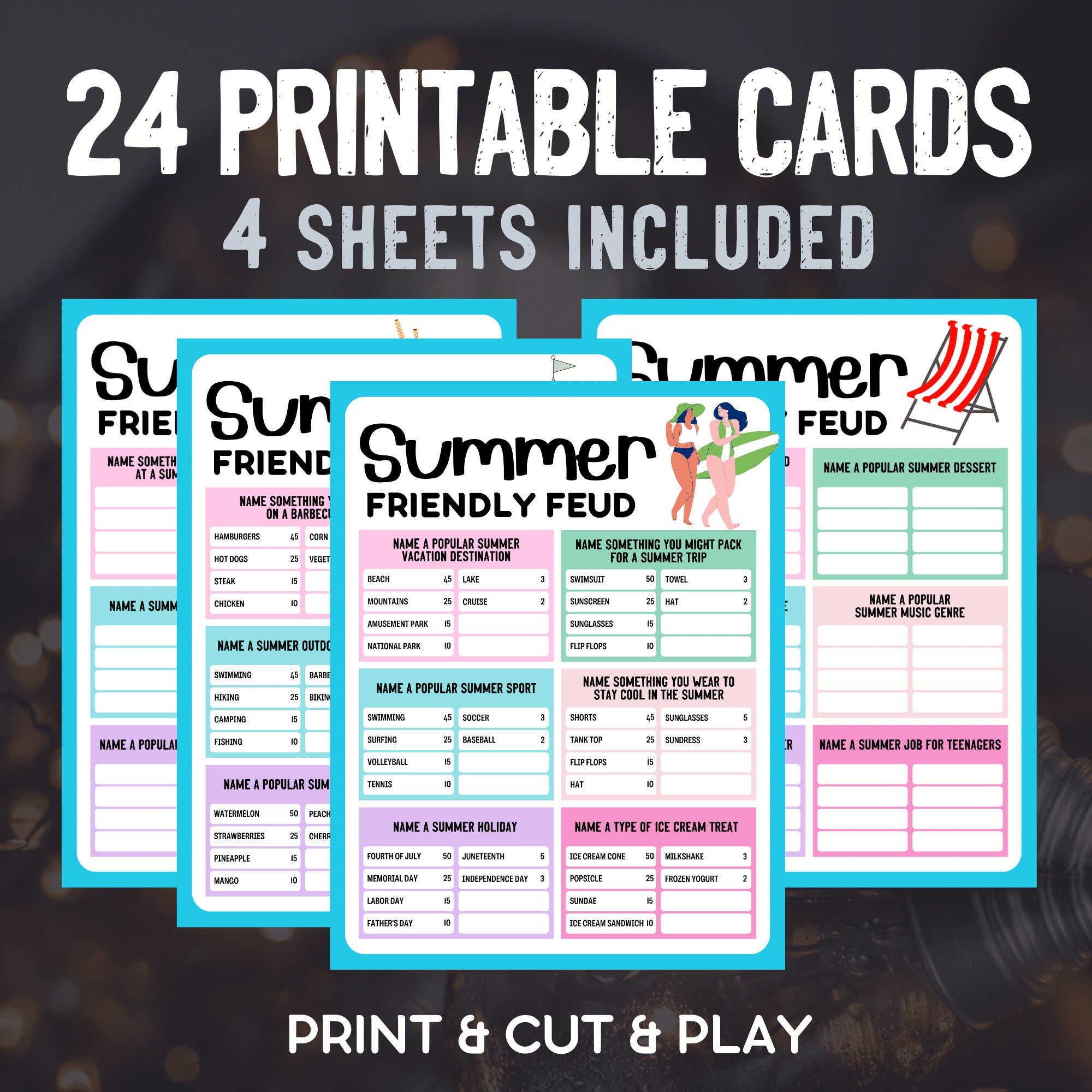 Summer Friendly Feud Game | Family Feud Game Night | Fun Summer Party ...