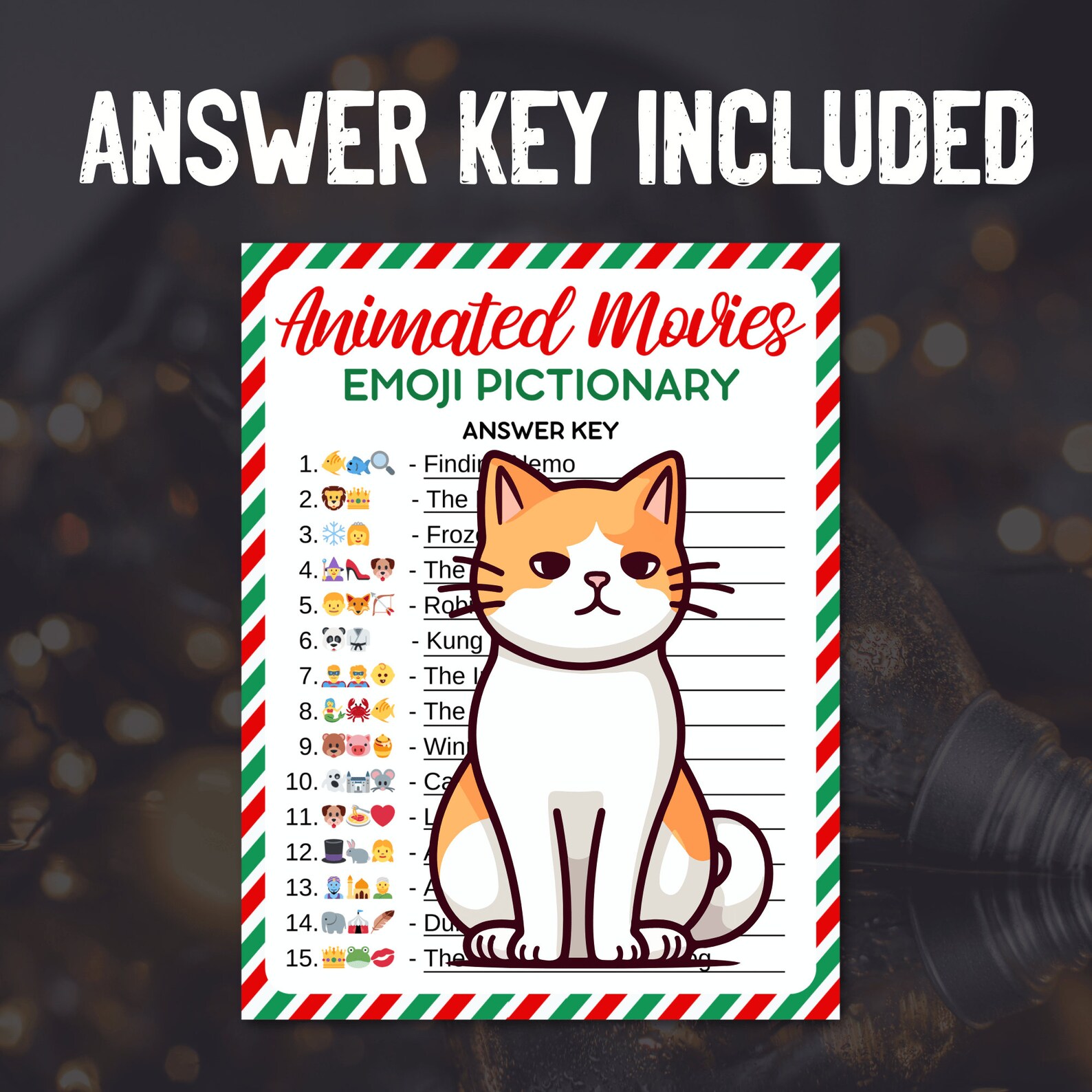 Animated Movies Emoji Pictionary Game | Printable Emoji Game | Holiday ...