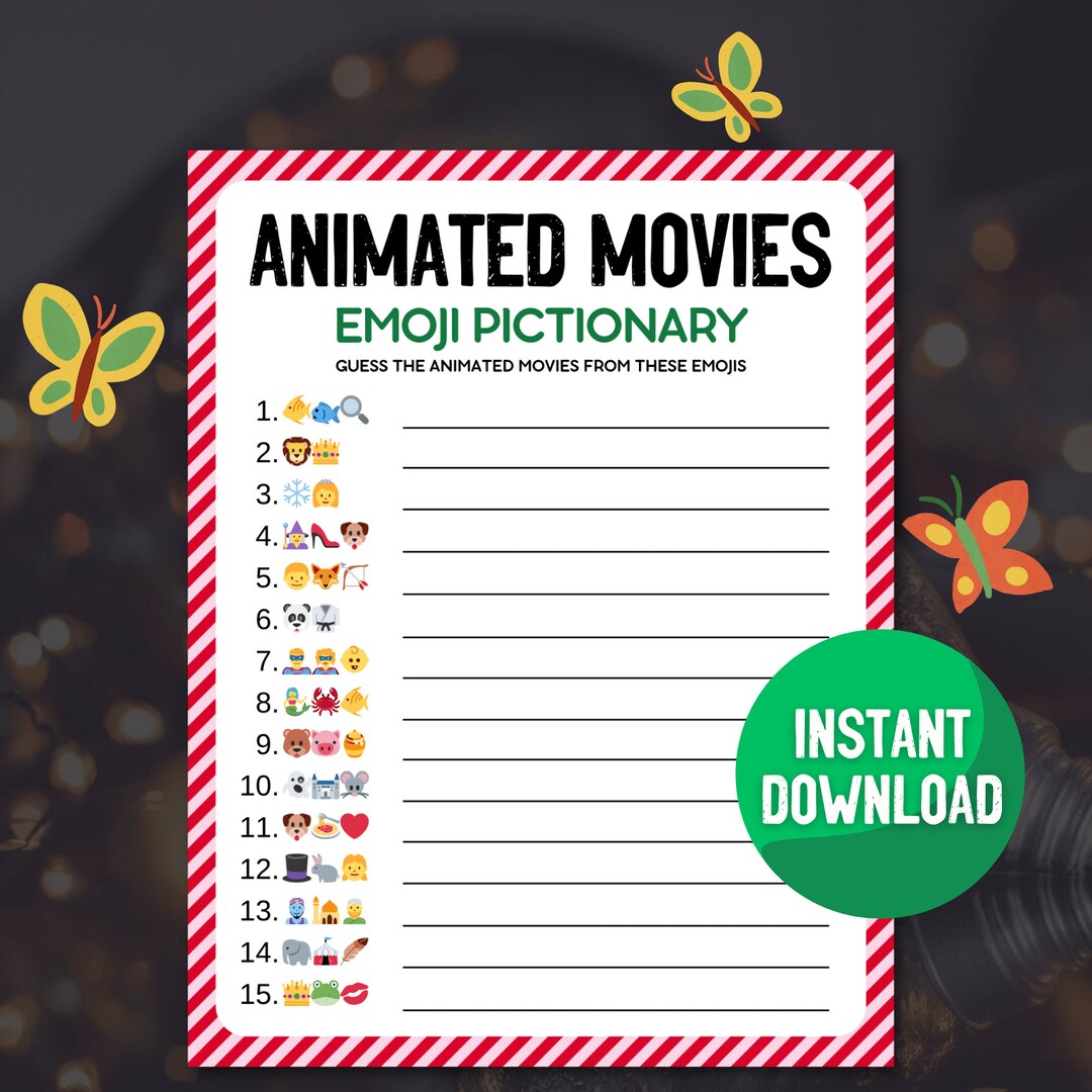Animated Movies Emoji Pictionary Game Printable Emoji Game Holiday ...