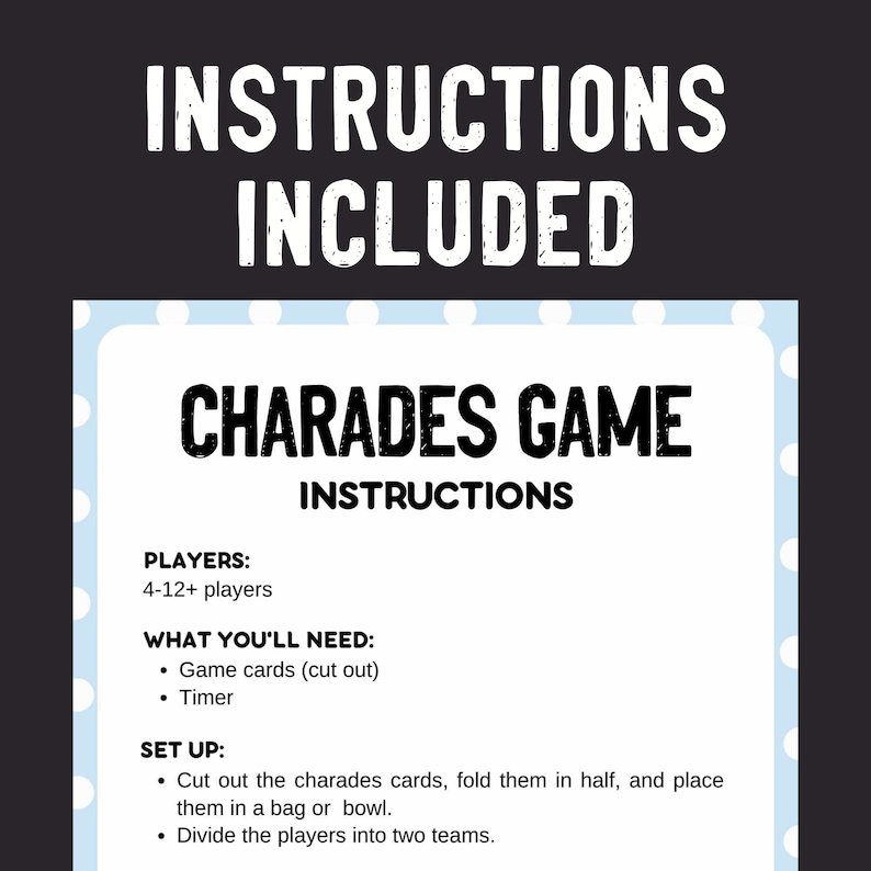 Printable Action Charades Game: Family Fun, 80 Cards (PDF) - Etsy