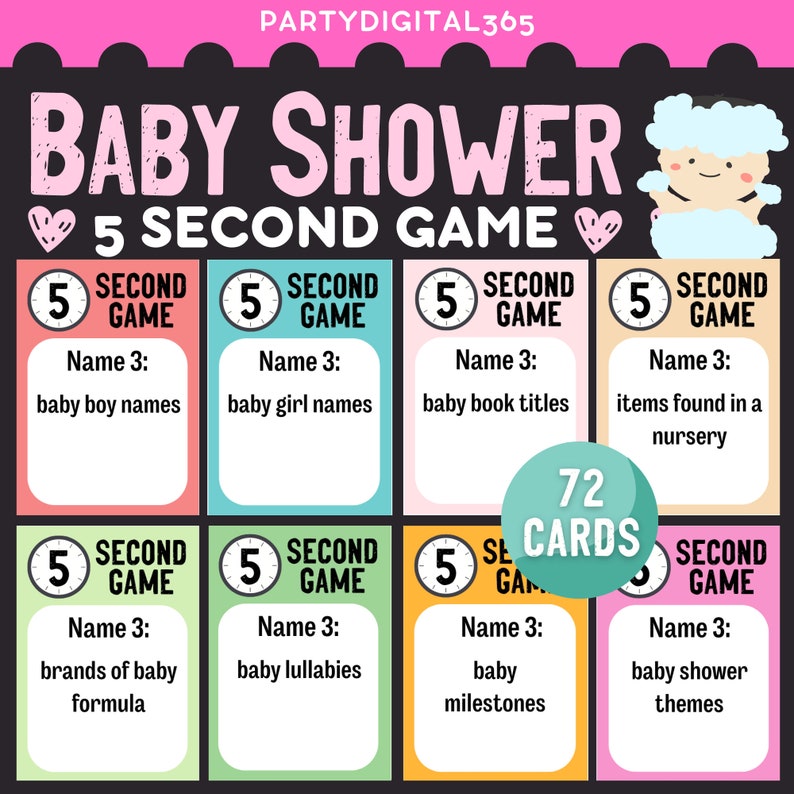 Baby Shower 5 Second Game | 5 Second Game | Printable Baby Shower Games ...