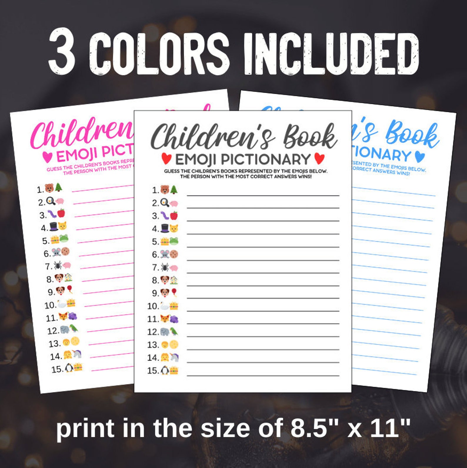 Children's Book Emoji Pictionary Game | Baby Shower Emoji Game ...