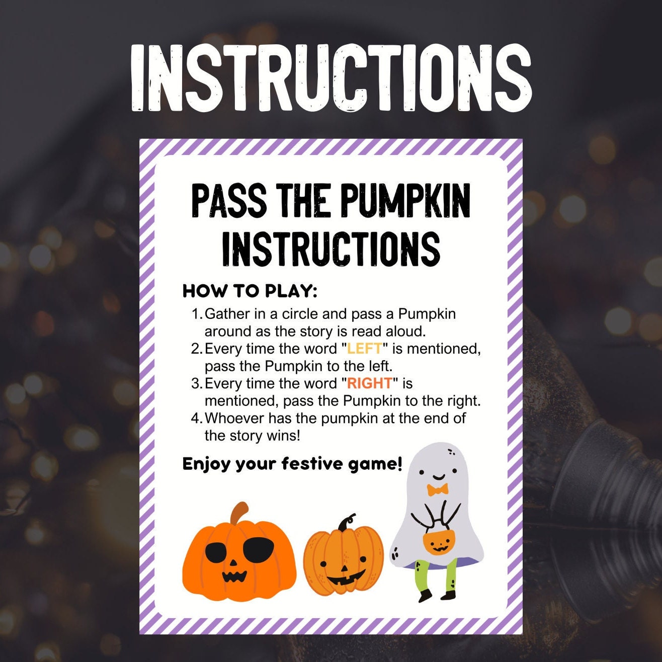 Pass the Pumpkin Halloween Game: Fun Left Right Story (instant Download ...