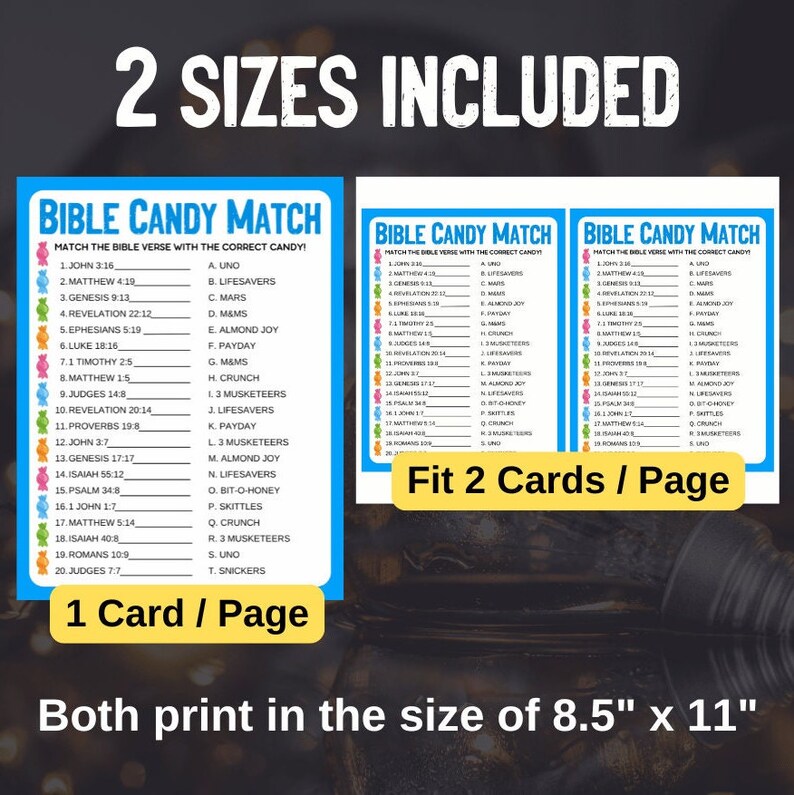 Bible Candy Match Game | Printable Bible Party Game | Church Activity ...
