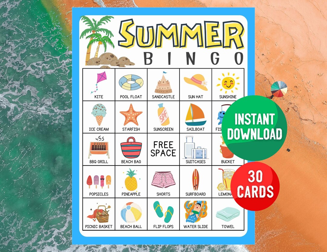 Summer Bingo Cards for Kids Printable Summertime Bingo Game Family ...