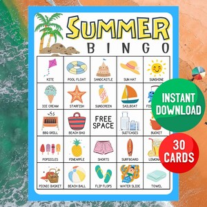 Summer Bingo Cards for Kids Printable Summertime Bingo Game Family ...