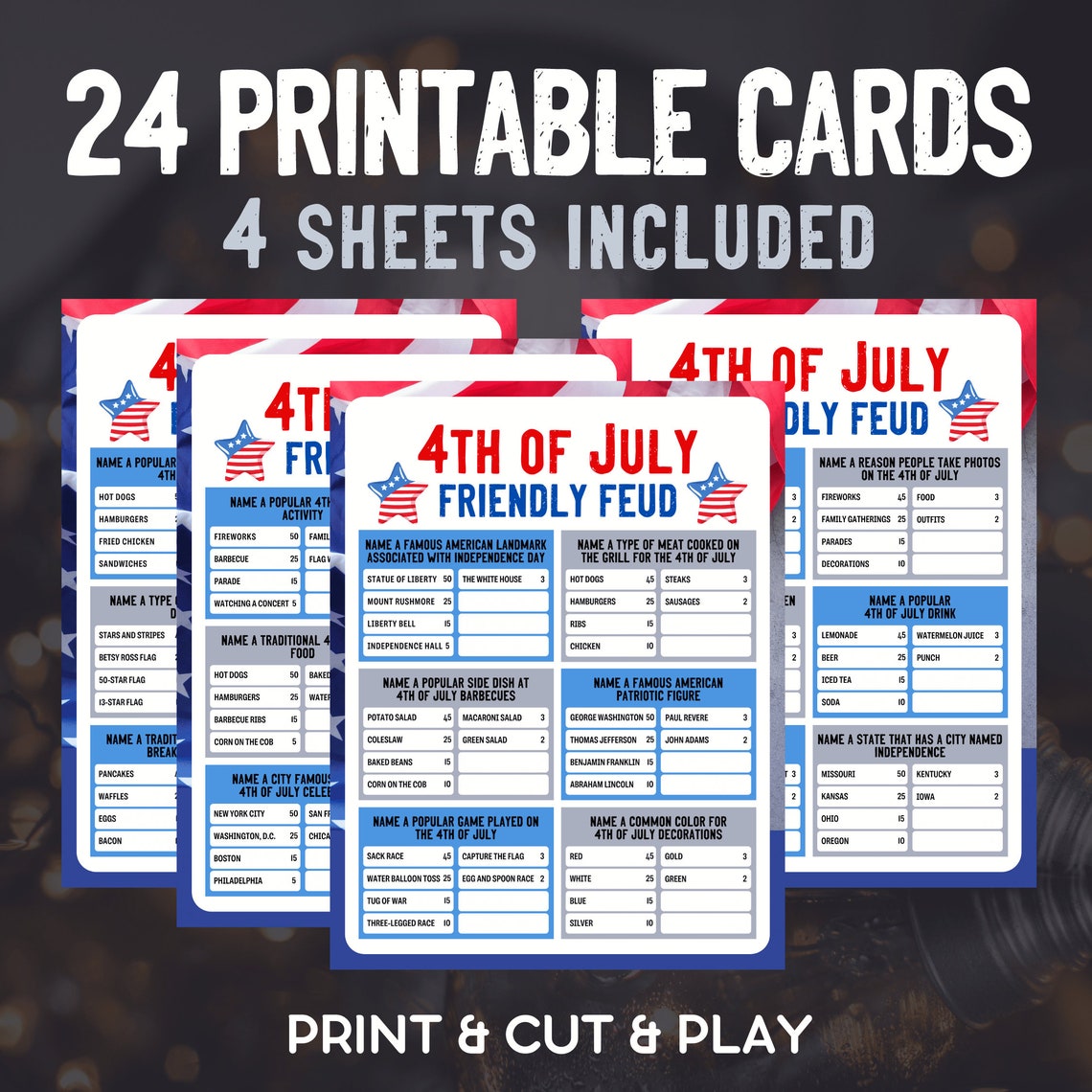 4th of July Feud Game | Funny July 4th Party Game | July 4th Family ...