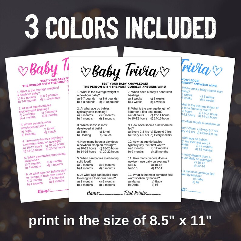 Baby Shower Trivia Game Printable | Fun Baby Trivia Questions | Baby ...