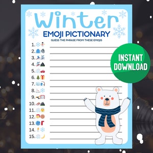 Winter Emoji Pictionary Game Printable Family Friendly Holiday Party ...