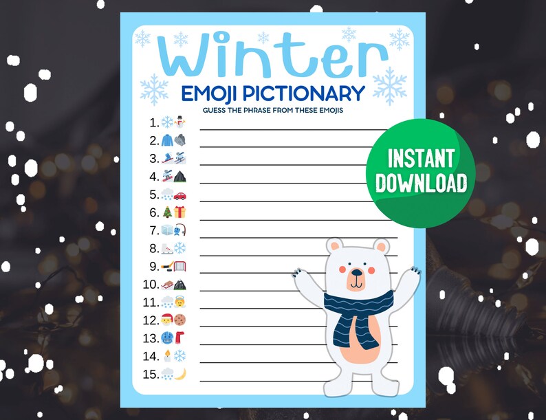 Winter Emoji Pictionary Game | Printable Family Friendly Holiday Party ...