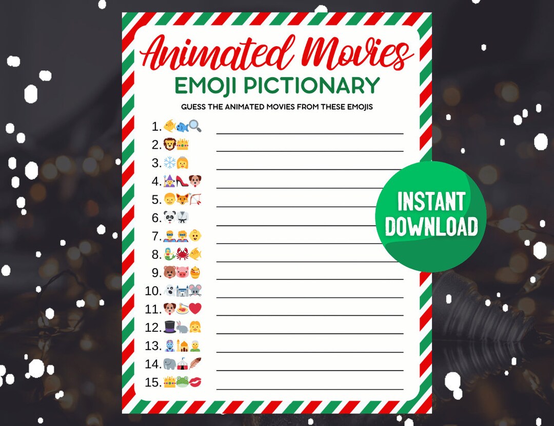 Animated Movies Emoji Pictionary Game Printable Emoji Game Holiday ...
