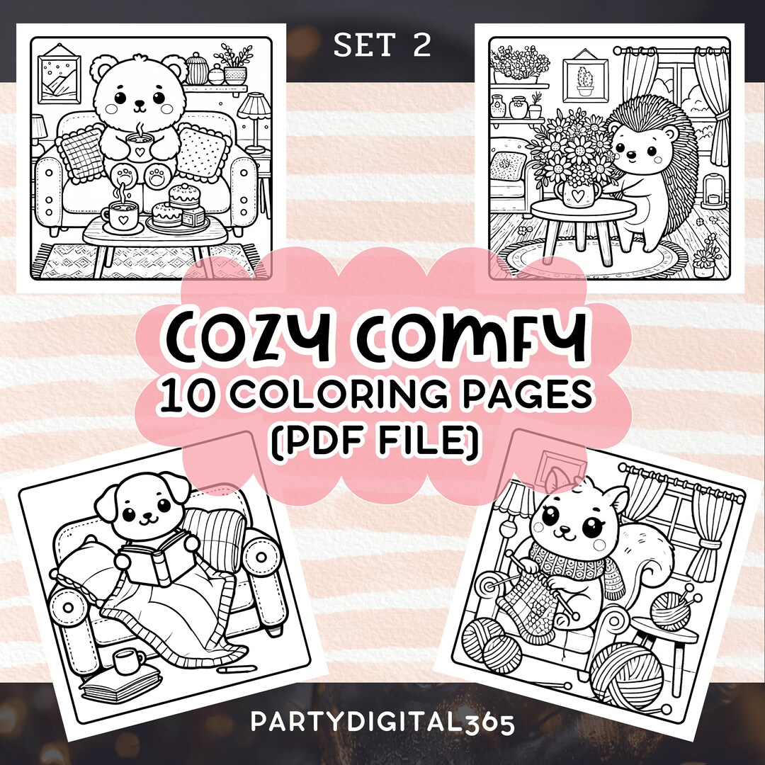 Cozy Comfy Animal Coloring Pages Hygge Coloring Cute Animal Coloring ...