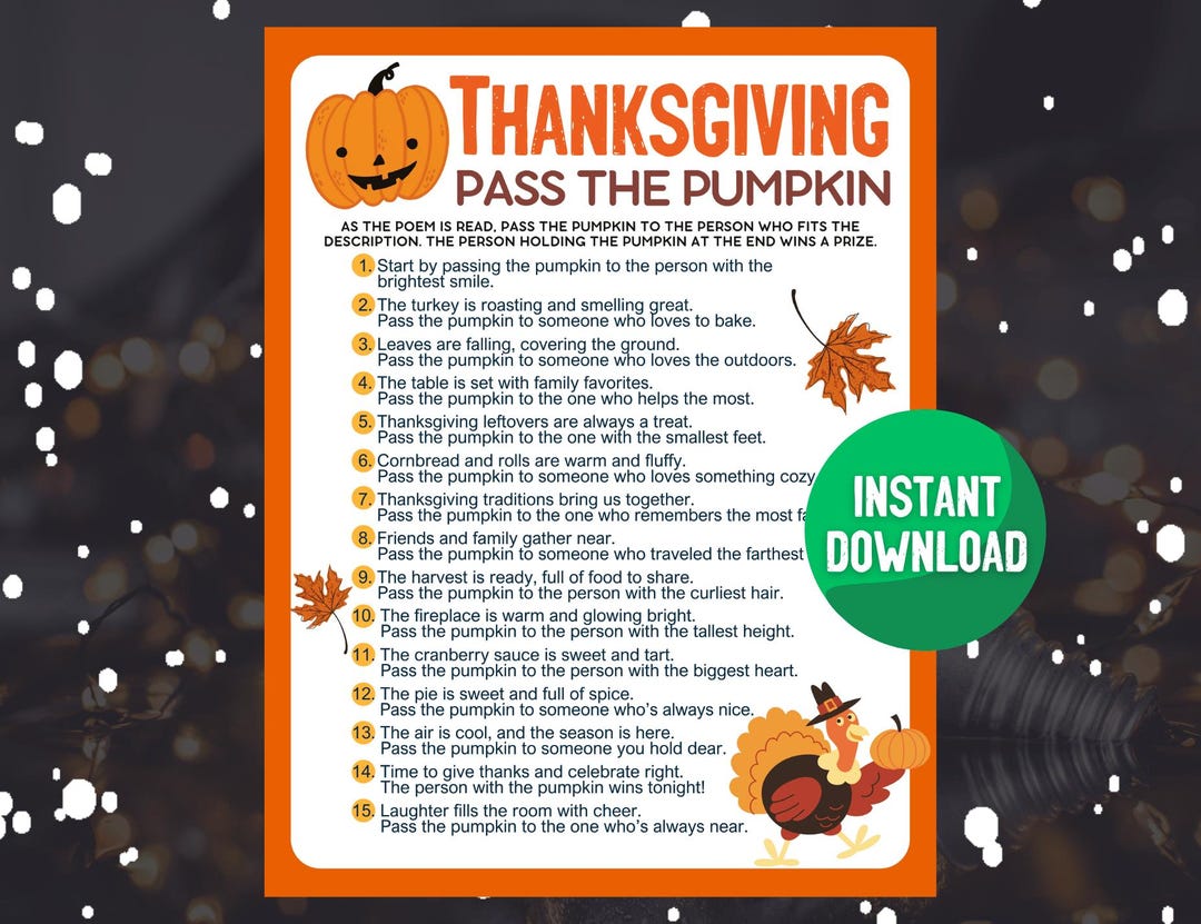 Thanksgiving Pass the Pumpkin Game: Family Fun (instant Download) - Etsy