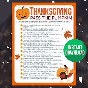 Thanksgiving Pass the Pumpkin Game: Family Fun (instant Download) - Etsy