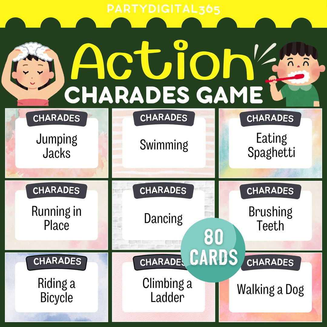 Printable Action Charades Game Family Fun 80 Cards PDF Etsy Printable Action Charades Game Family Fun 80 Cards PDF Etsy