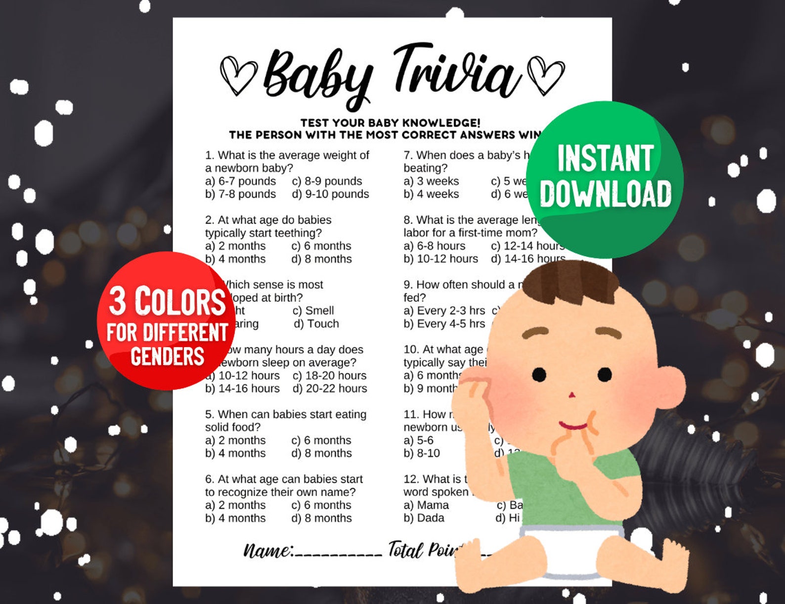 Baby Shower Trivia Game Printable | Fun Baby Trivia Questions | Baby ...