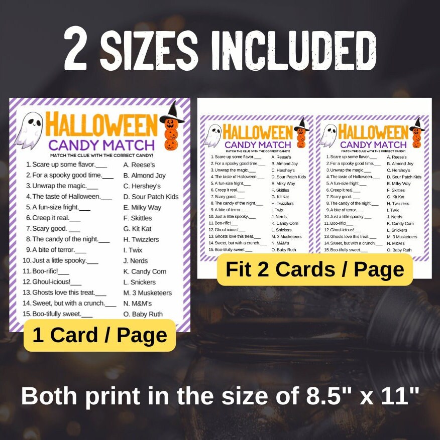Halloween Candy Match Game | Printable Trivia for Family & Office ...