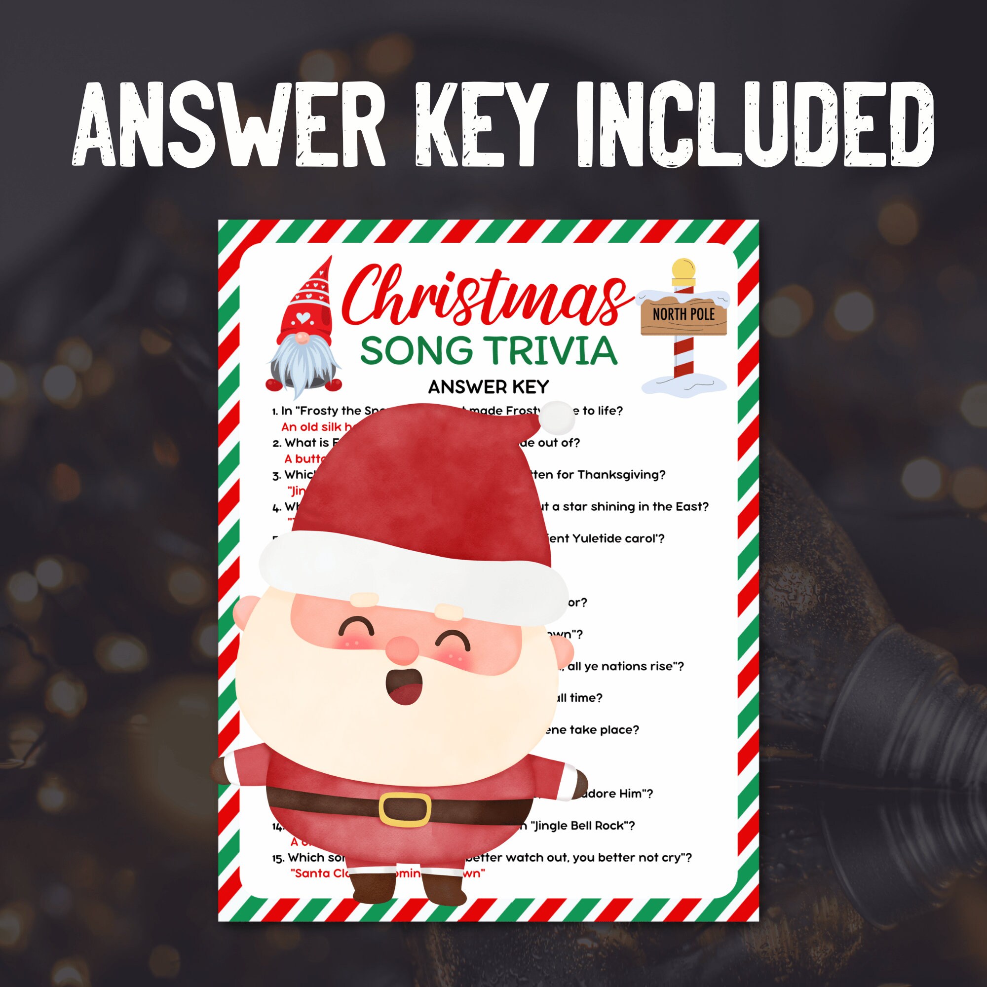 Christmas Song Trivia Game Adult | Christmas Carol Family Friendly Game ...