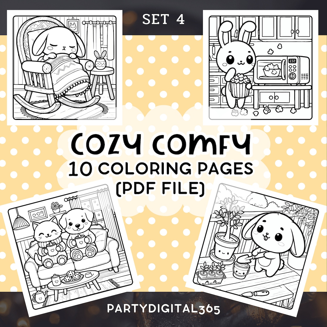 Cozy Hygge Animal Coloring Pages | Comfy Coloring | Cute Animal ...