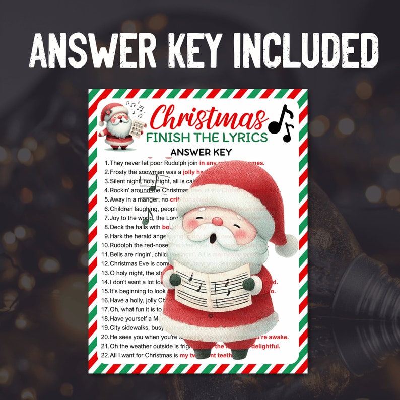 Christmas Song Lyrics Game: Holiday Party Trivia (PDF) - Etsy