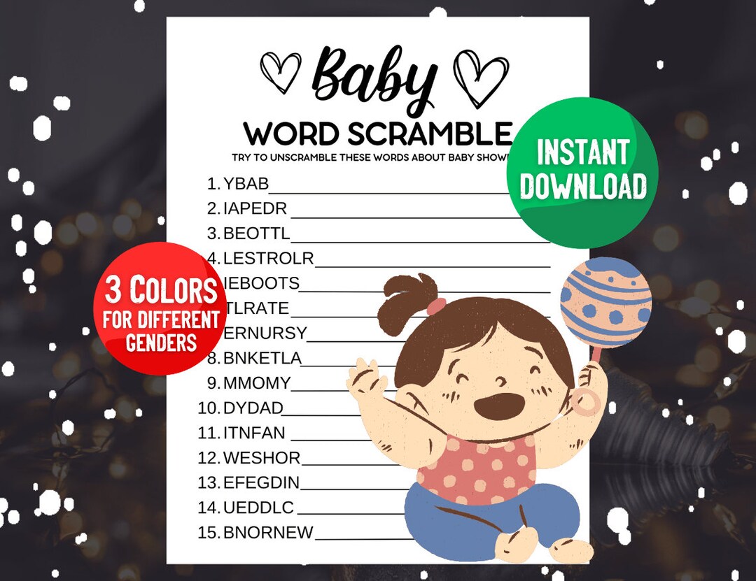 Baby Shower Word Scramble Game | Family-friendly Baby Shower Word ...