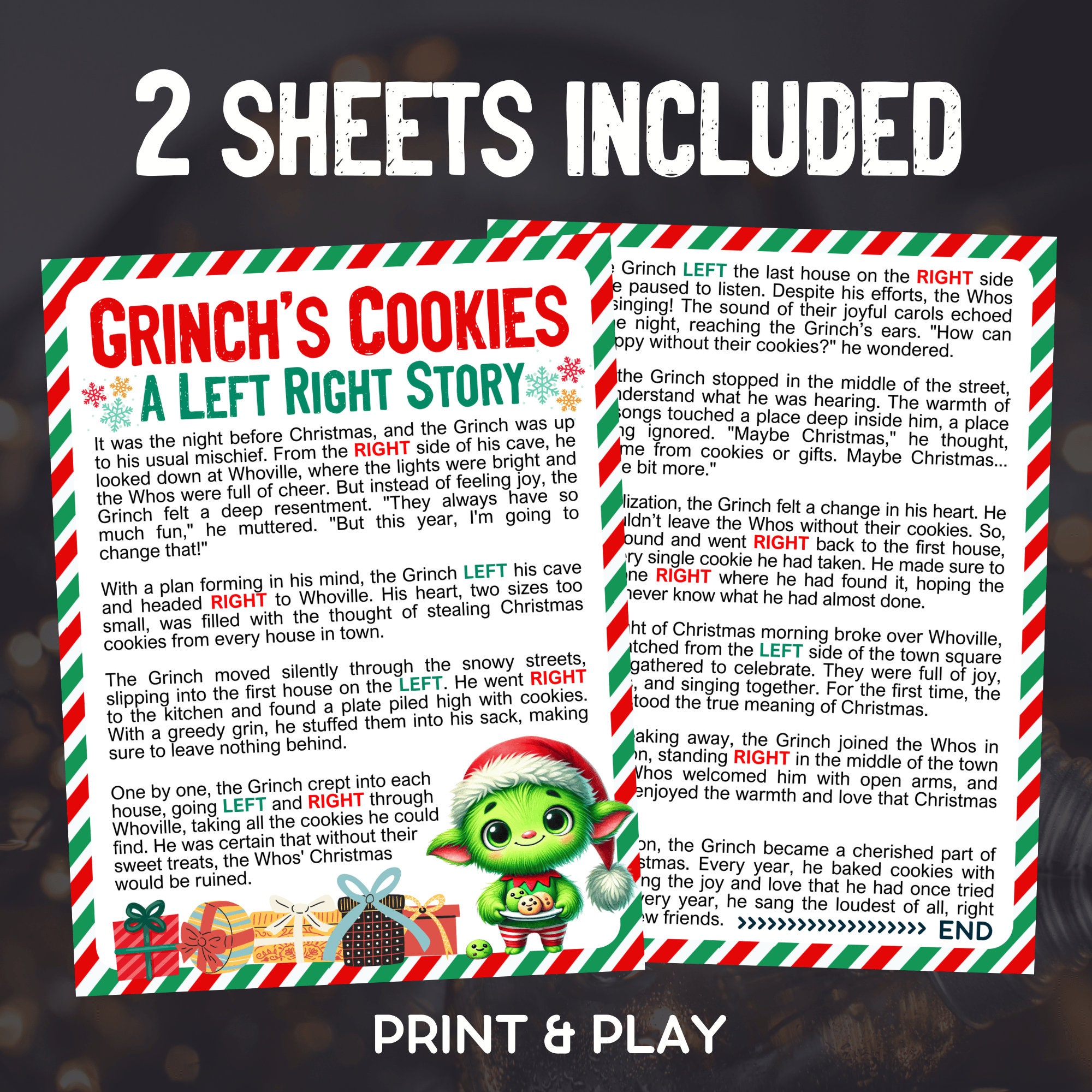 Grinch Christmas Game: Left Right Story, Gift Swap (PDF) - Etsy
