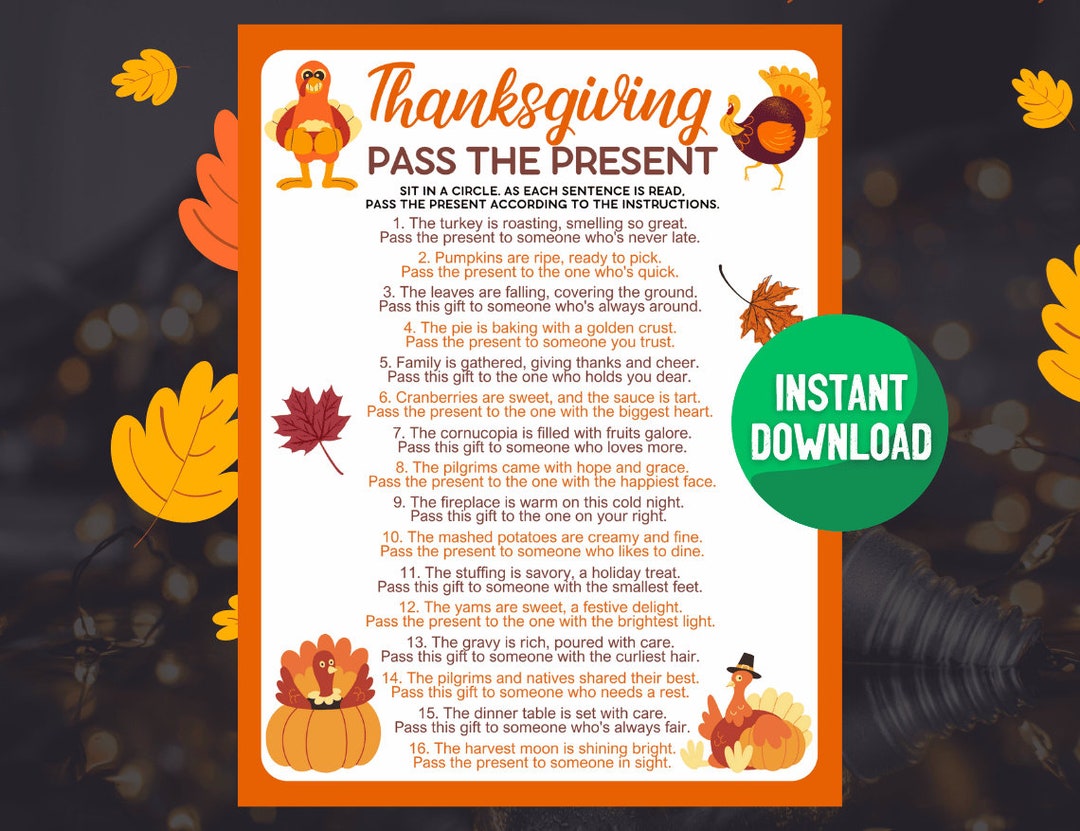 Thanksgiving Pass the Present Game: Family Holiday Party (PDF) - Etsy