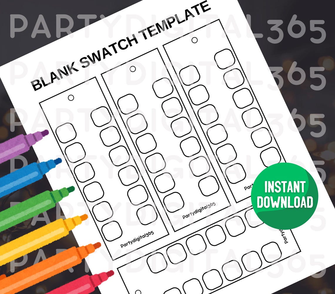 Digital PDF Printable Marker Swatch Template | Blank Color Palette ...